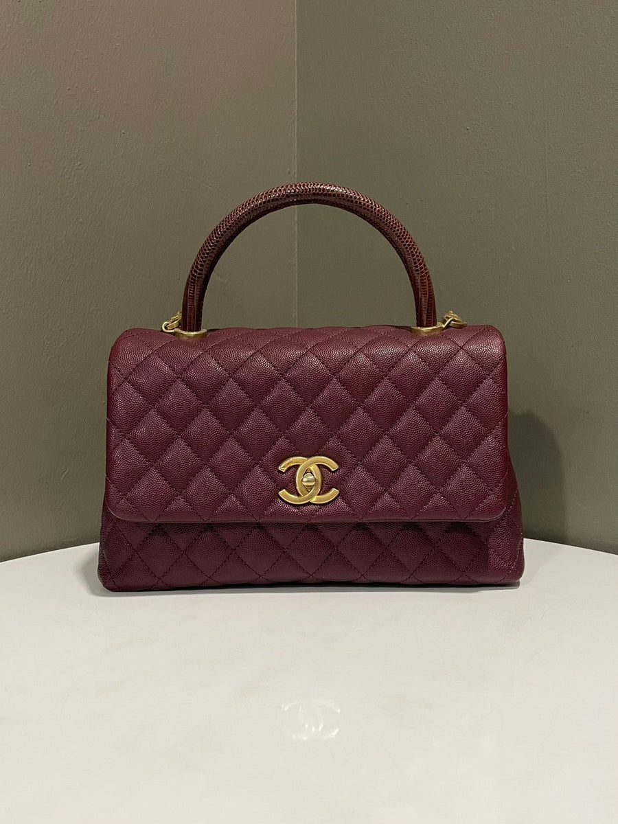 Chanel Quilted Coco Lizard Handle Burgundy Caviar – LOVELOTSLUXURY