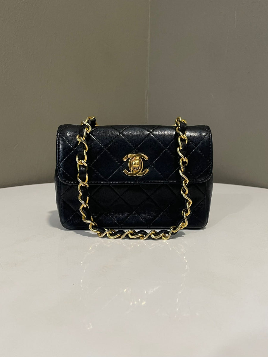 Chanel Vintage Cc Mini Flap Bag Black Lambskin 24K Gold Plated ...