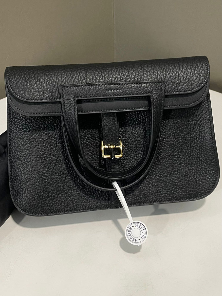 Hermes Halzan 25 Black Noir Clemence – LOVELOTSLUXURY