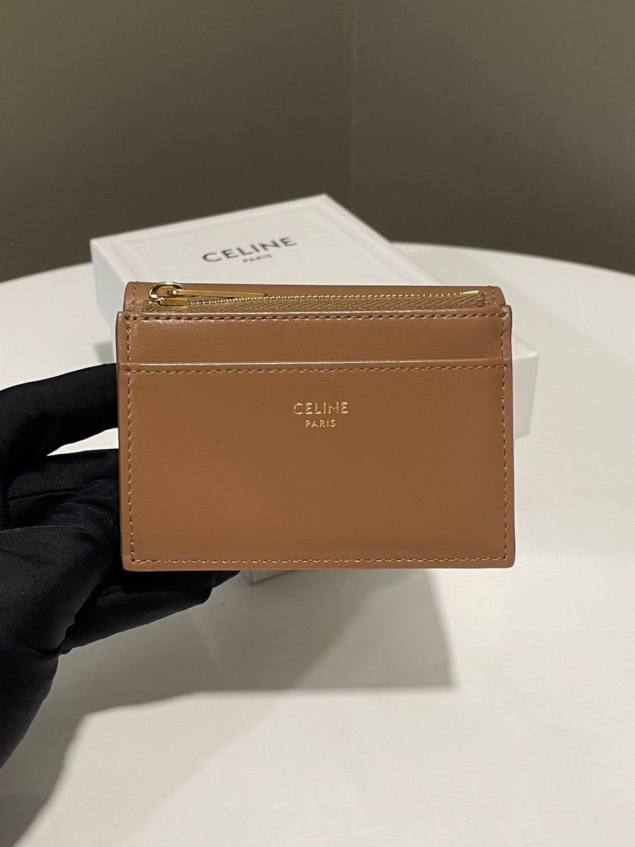 Celine Triomphe Compact Wallet With Coin Dark Tan Beige Calfskin ...