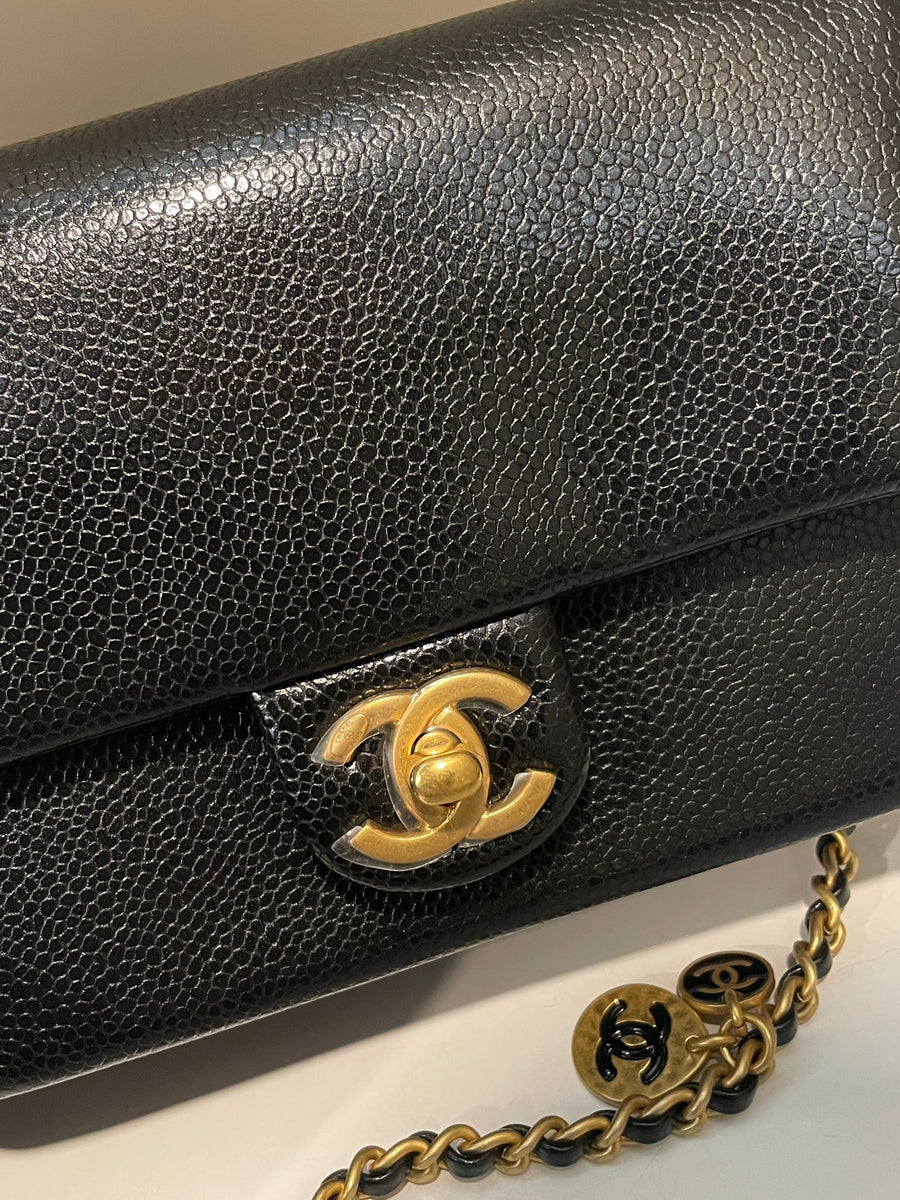 Chanel 24K Mini Flap Bag Black Grained Caviar Leather – LOVELOTSLUXURY